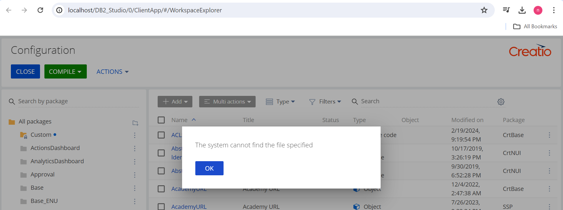 ERROR- The system cannot find the file specified | Community Creatio